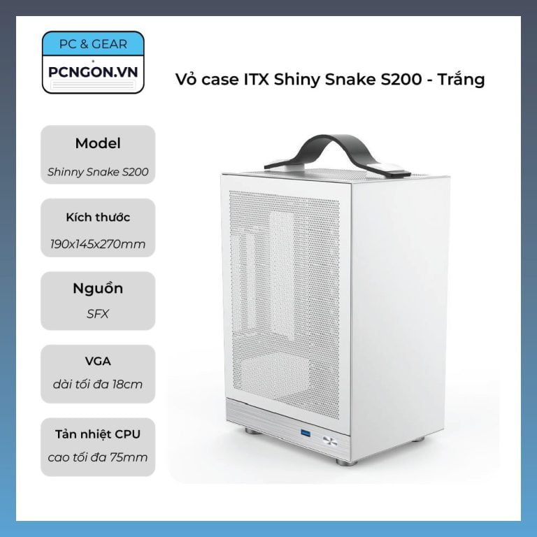 Vỏ case máy tính Mini ITX Shiny Snake S400 - Đen - Pcngon