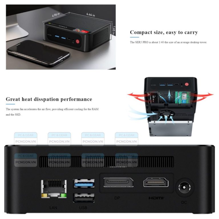 Máy tính Mini PC Beelink SER5 Pro Ryzen 7 5700U (Barebone) - Pcngon