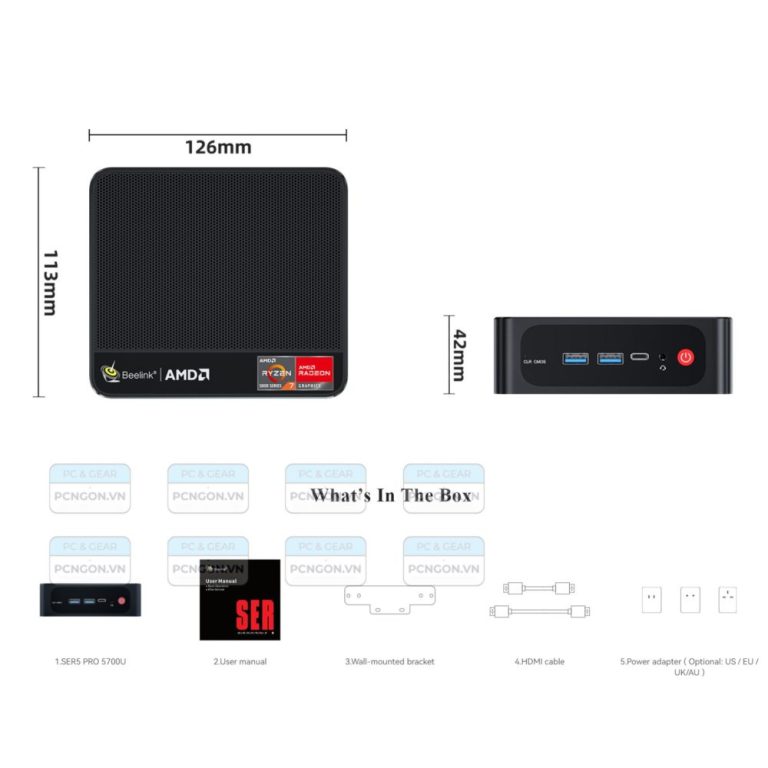 Máy tính Mini PC Beelink SER5 Pro Ryzen 7 5700U (Barebone) - Pcngon