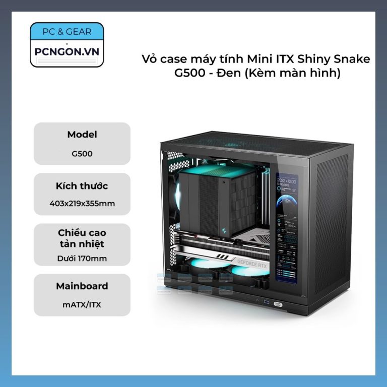 Vỏ case máy tính Mini ITX Shiny Snake G500-Đen (Kèm màn hình) - Pcngon