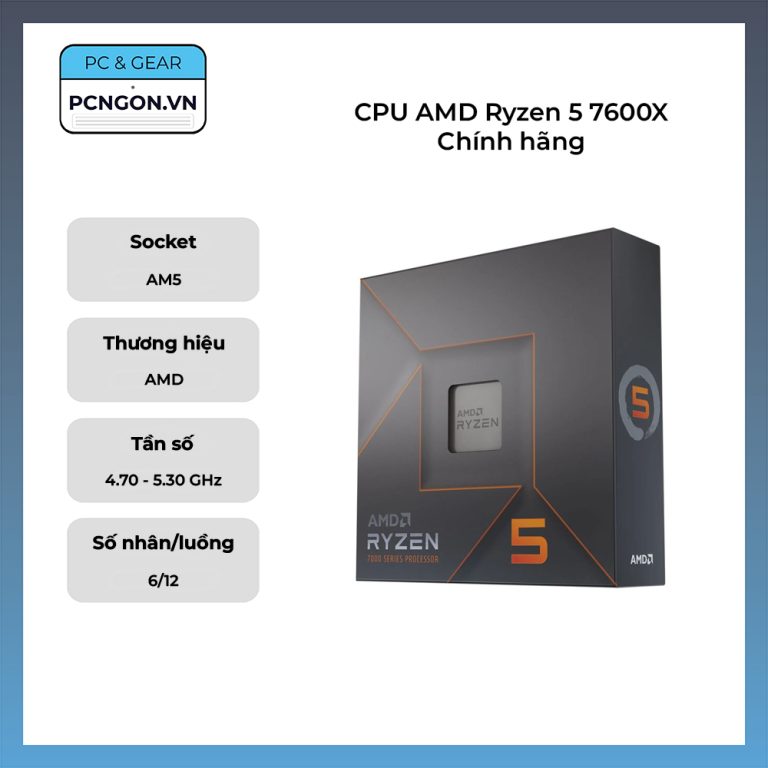 CPU AMD Ryzen 5 7600 Chính hãng (3.8GHz Turbo 5.1GHz, 6 nhân 12 luồng ...