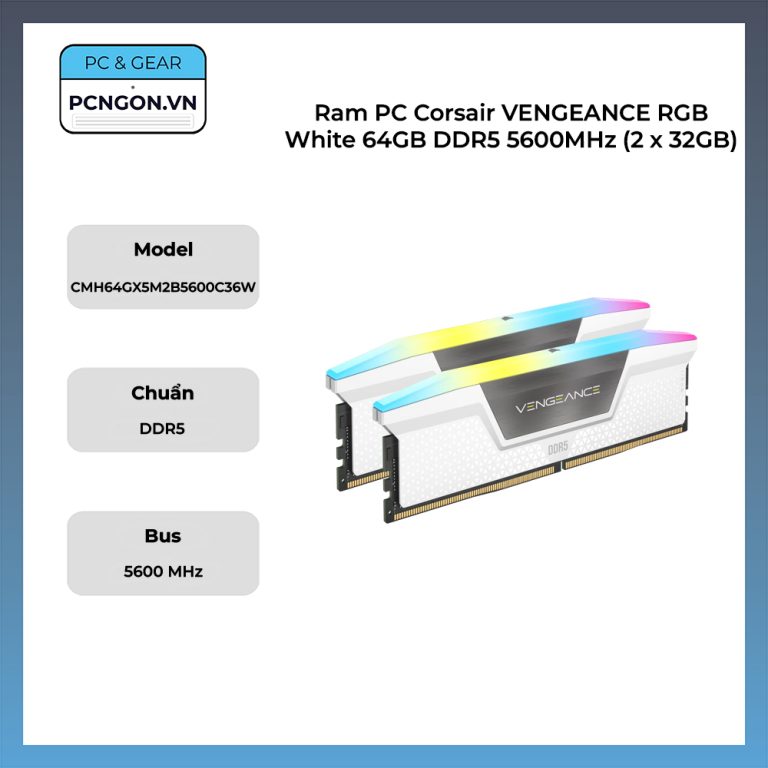Ram PC Corsair VENGEANCE RGB White 64GB DDR5 5600MHz (2 x 32GB) - Pcngon