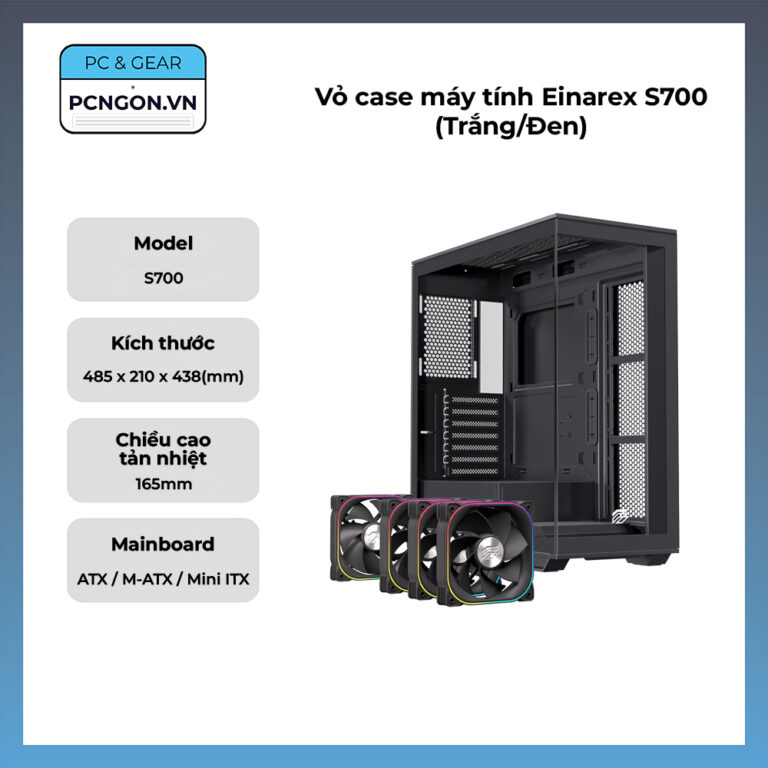 Vỏ case máy tính Einarex S700 (Trắng/Đen) - Pcngon